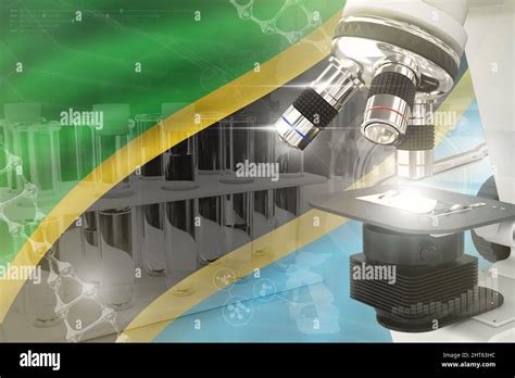 Microscope On Tanzania Flag Science Development Digital Background