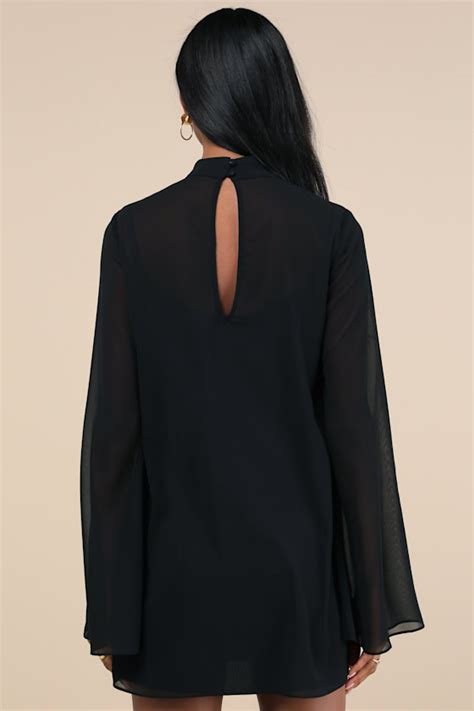 Chic Black Mini Dress Bell Sleeve Dress Shift Mini Dress Lulus