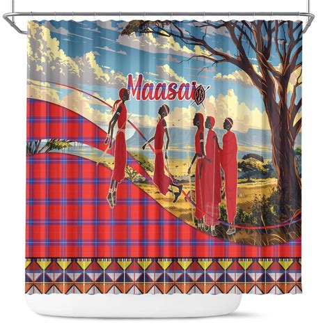 Maasai Adumu Dance Shower Curtain Shuka Pattern Kenya Safari By