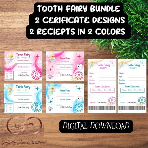 Magical Tooth Fairy Certificate And Receipt Bundle Blue Pink Designs