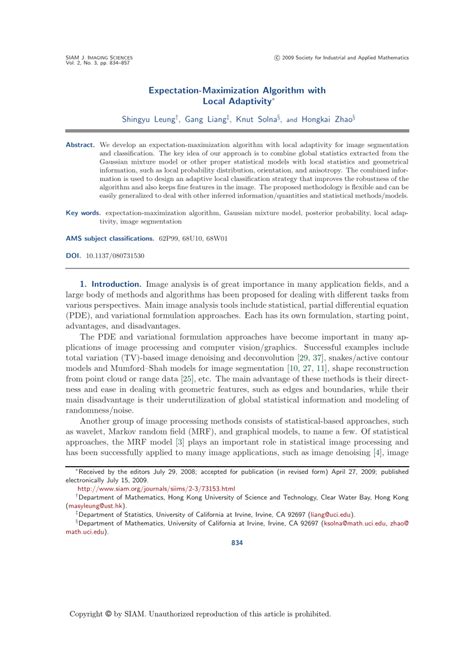 Pdf Expectation Maximization Algorithm With Local Adaptivity