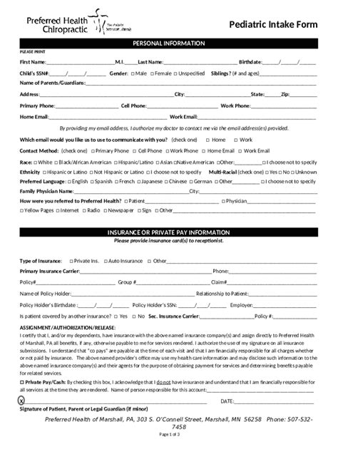 Pediatric Intake Doc Template Pdffiller