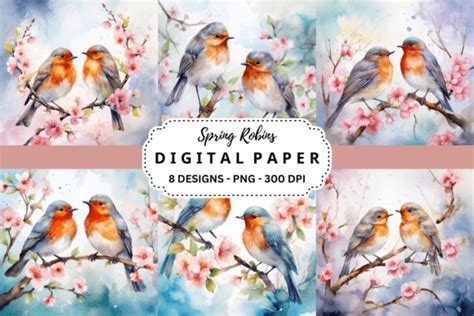 Watercolor Spring Robins Background Graphic By Pcudesigns · Creative Fabrica