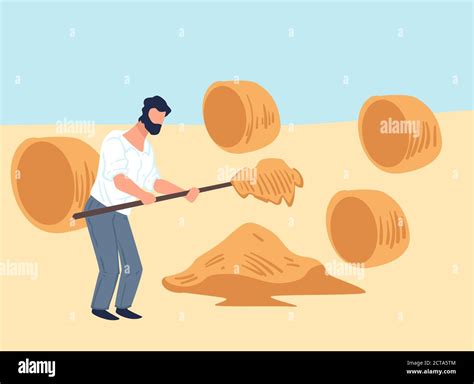 Farming Man Making Hay Bales From Dry Grass Stock Vector Image And Art