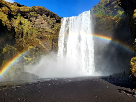Skogafoss Waterfall In Iceland With The Lighting Perfect For A Rainbow