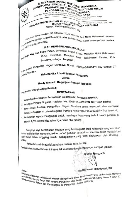 Relaas Panggilan Pemberitahuan Umum Kepada Nama Pihak Abdul Fatah