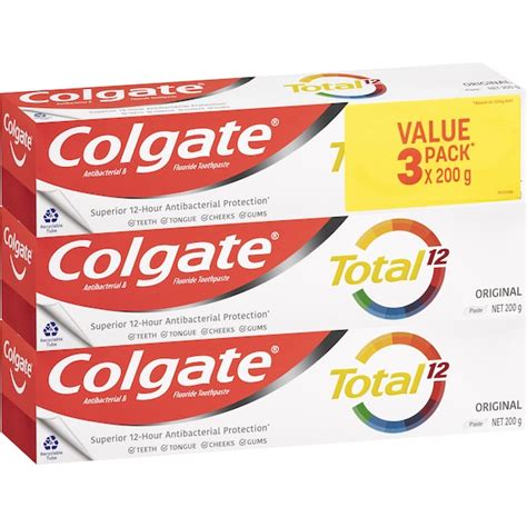 Colgate Antibacterial Toothpaste Total Original Value 200g X 3 Pack Woolworths