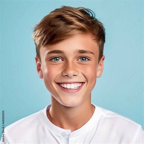 Portrait Of A Happy Smiling Teen Boy With Brown Hair Closeup Face Of