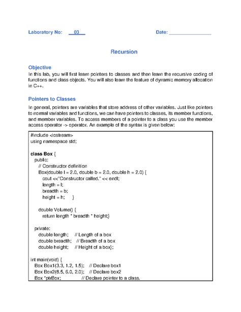 Av223 Lab03 Recursion Pointers To Classes And Dynamic Memory Studocu