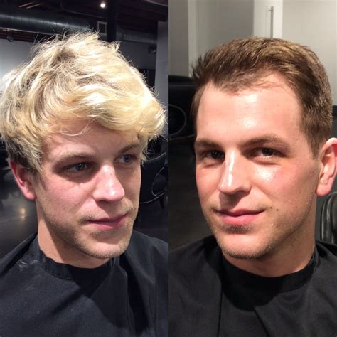 Before And After Mens Haircut And Color Mens Hair Lightening Perm