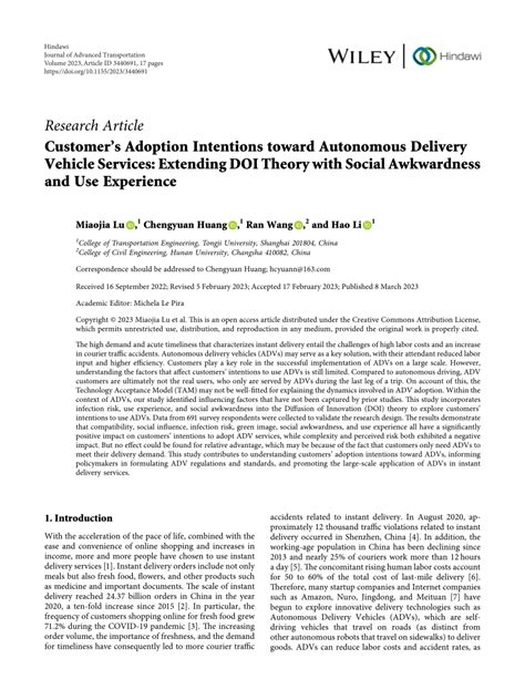 Pdf Customers Adoption Intentions Toward Autonomous Delivery Vehicle