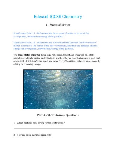 Edexcel Igcse Double Award Science Chemistry Worksheets The
