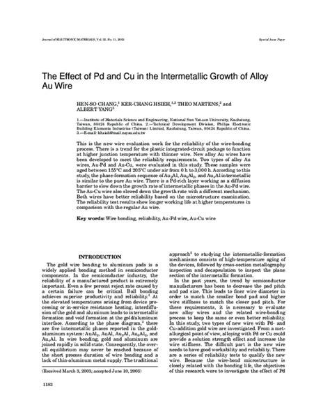 Pdf The Effect Of Pd And Cu In The Intermetallic Growth Of Alloy Au Wire