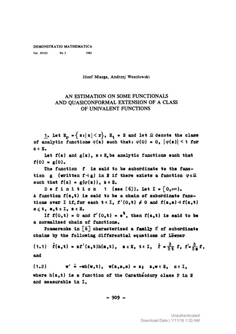 Pdf An Extimation On Some Functionals And Quasiconformal Extensions Of A Class Of Univalent