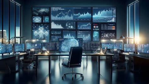 Modern Financial Analytics Office With Advanced Monitoring Displays And