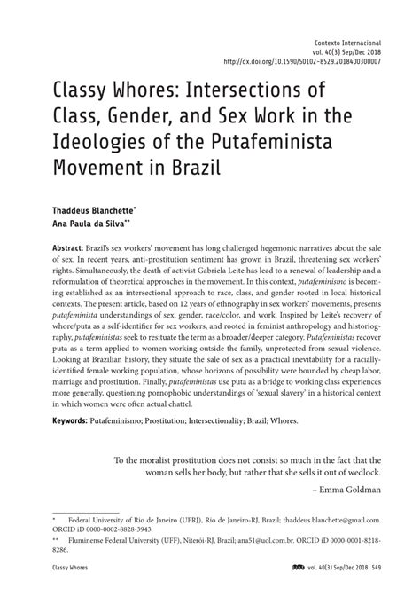 Pdf Classy Whores Intersections Of Class Gender And Sex Work In