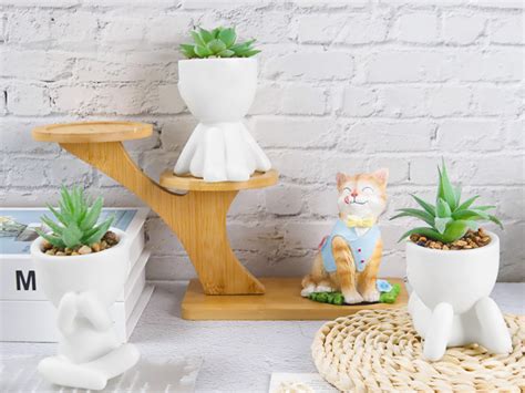 Der Rose 3 Pack White Human Pot Fake Plants With Face