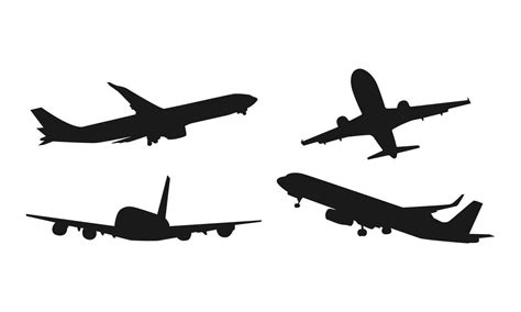 Set Of Airplane Silhouettes Isolated On White Background Vector