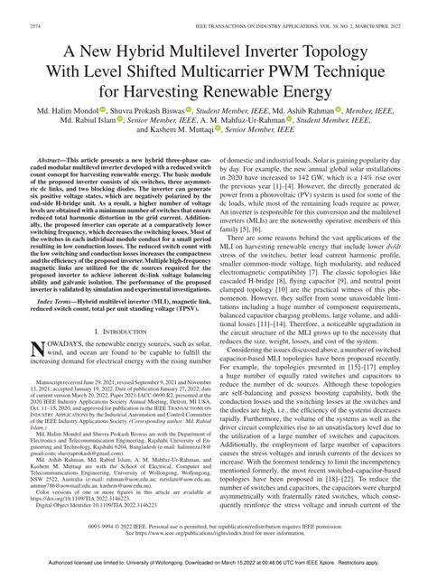 Pdf A New Hybrid Multilevel Inverter Topology With Level Shifted