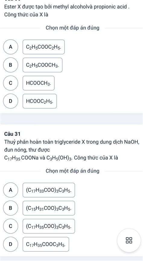 Giải Quyết Ester X được Tạo Bởi Methyl Alcoholvà Propionic Acid Công