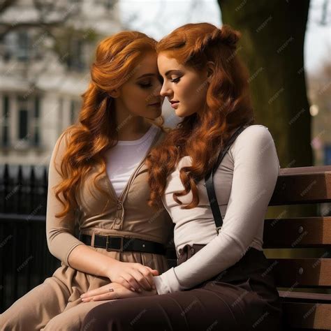 Premium Ai Image Redhead Twins Sitting On A Park Bench In London