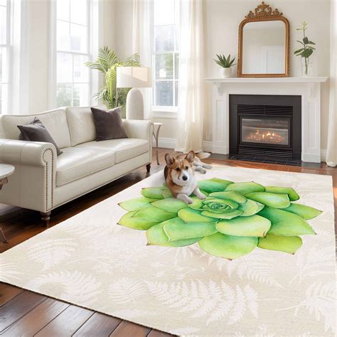 6x9 Area Rugs Green Succulents Indoor Outdoor Area Rug For Living
