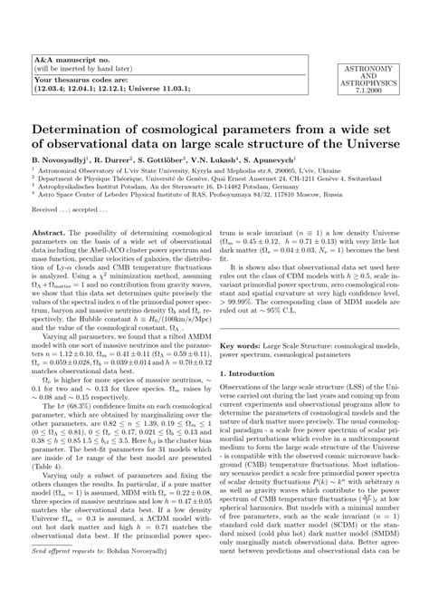Pdf Determination Of Cosmological Parameters From A Wide Set Of