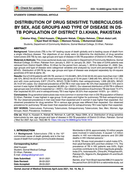 Pdf Distribution Of Drug Sensitive Tuberculosis By Sex Age Groups And Type Of Disease In Ds