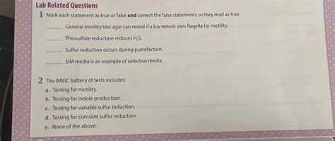solved lab related questions 1 mark each statement as true