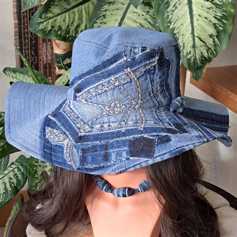 Upcycled Denim Hat With Patchwork Perfect T See More Hats In My Store Etsy Upcycled