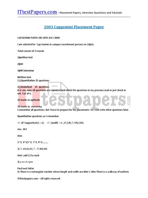 Pdf 2003 Capgemini Placement Paper Dokumentips
