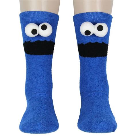 Sesame Street Socks 3d Eyes Cookie Monster Adult Chenille Fuzzy Plush