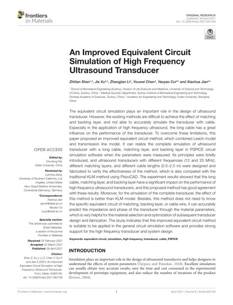 Pdf An Improved Equivalent Circuit Simulation Of High Frequency Ultrasound Transducer