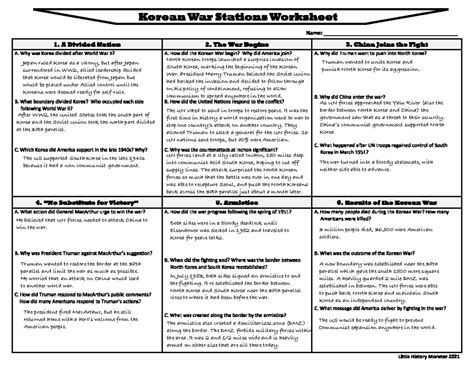 Korean War Stations Worksheet Japan Ruled Korea As A Colony But Worksheets Library