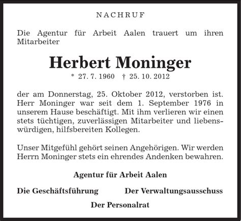 Traueranzeigen Von Herbert Moninger Ostalbtrauer