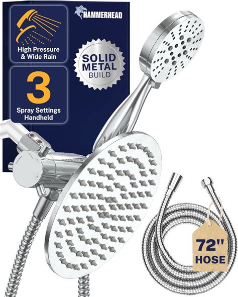 Hammerhead Showers Dual Shower Head Combo 8 Inch Rainfall And 3 Flow