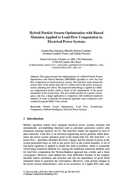 Pdf Hybrid Particle Swarm Optimization With Biased Mutation Applied To Load Flow Computation