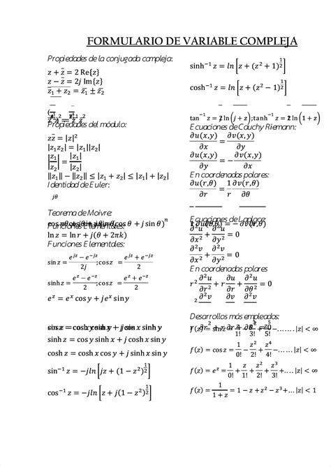 Formulario Variable Compleja Transcripciones De Análisis Complejo