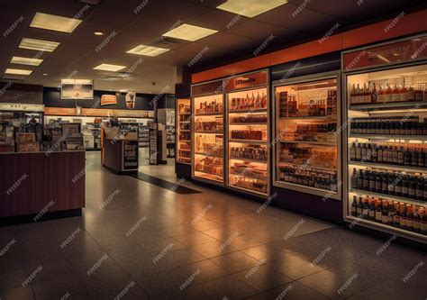 Premium Photo An Airport Liquor Store With A Large Glass Display
