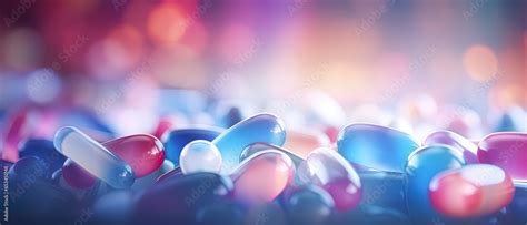 Blurred Out Close Up Of Medication Pills Background With Lots Of Bokeh