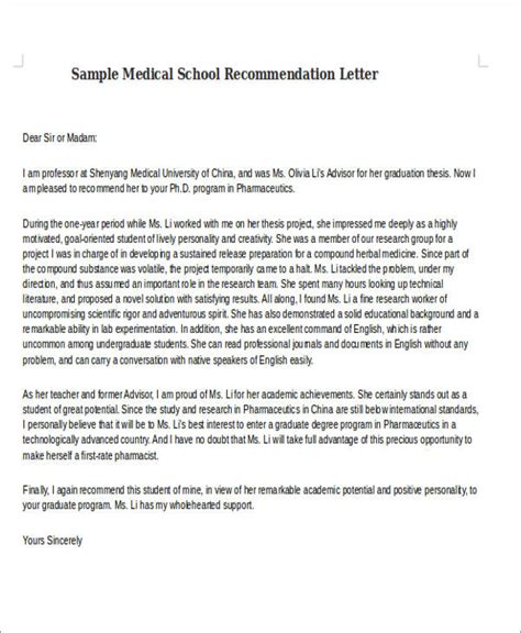 Free 11 Medical School Recommendation Letter Templates In Ms Word Pdf