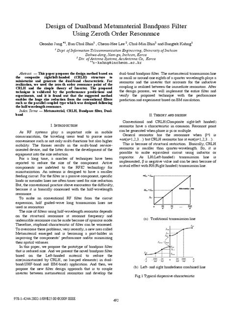 Jang Et Al 2009 Design Of Dualband Metamaterial Bandpass Filter Using Zeroth Order