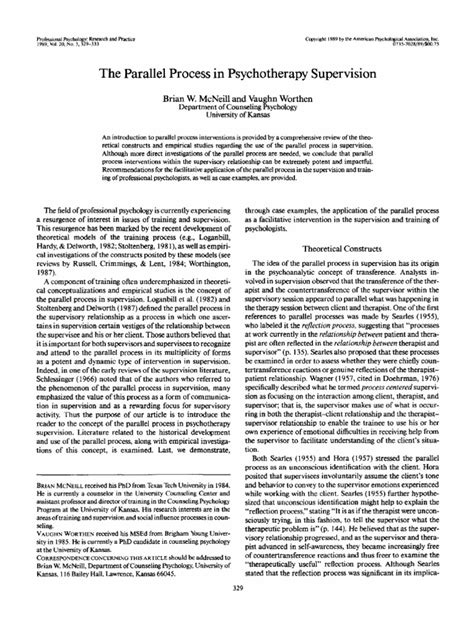Mcneil And Worthen 1989 The Parallel Process In Psychotherapy