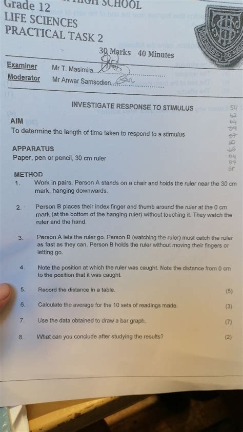 Grade 12 Life Sciences Practical Task 2 Investigate Response To Stmmulus