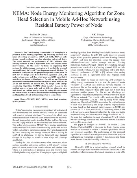 Pdf Nema Node Energy Monitoring Algorithm For Zone Head Selection In
