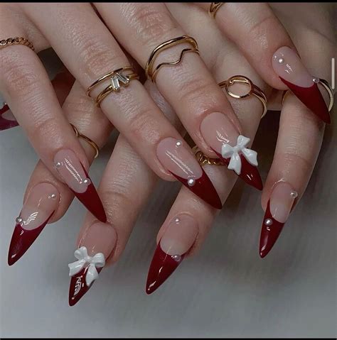 Stiletto Coquette 💅🏾 🎀 Long Acrylic Nail Designs Formal Nails Red Nails