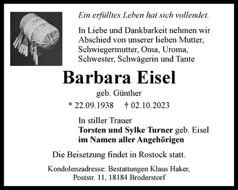 Traueranzeigen Von Barbara Eisel Trauer In Thueringende