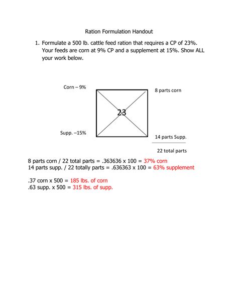 Ration Formulation Handout Formulate A 500 Lb Cattle Feed Ration