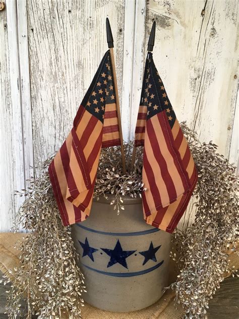 A Pair Of Tea Stained American Flags~patriotic Cotton Flags Etsy