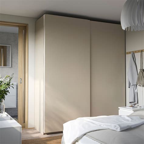 Pax พักซ์ Hasvik ฮัสวีค ตู้เสื้อผ้า เทา เบจเทา เบจ 200x66x236 ซม Ikea